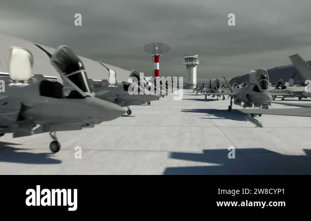 American USA air military base. jet fighter F-35 . Realistic CG ...