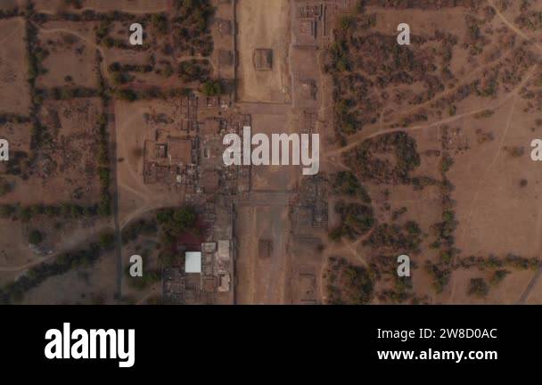 Aerial birds eye overhead top down panning view of ancient ...