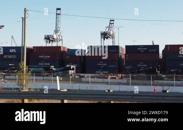 Los Angeles, CA USA - October 22, 2021: Shipping containers stacked by ...