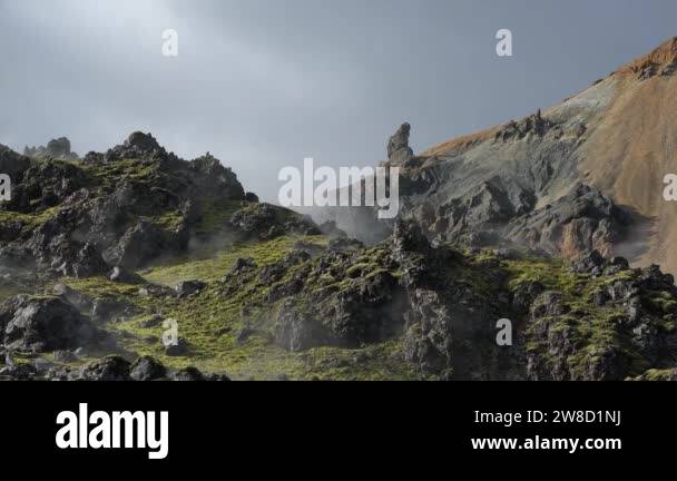 Iceland. Geothermal field with fumaroles and geysers. Area with natural ...