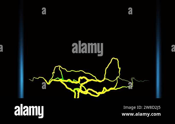 Movement of electrical discharges on black background. Design. Device ...
