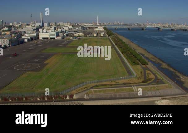 Tokyo, Japan circa-2018. Landing at Tokyo Heliport. Shot from ...