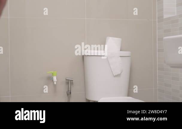 Diarrhea and stomach health problem concept. Adult man go to toilet has ...