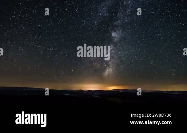 Dark night starry sky with stars and milky way galaxy over nature ...