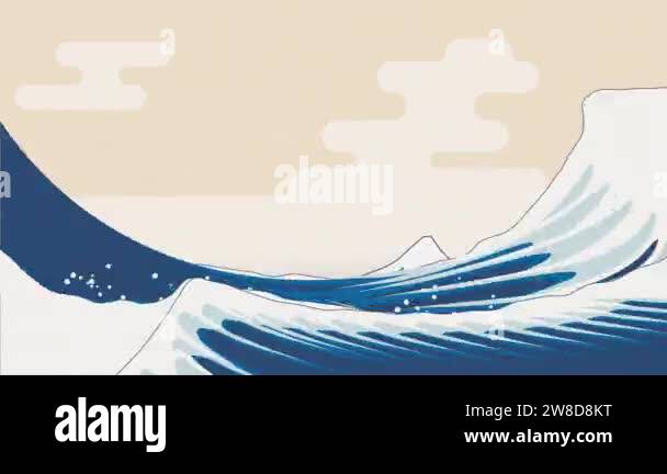 Animation of the sea wave like Katsushika Hokusai drawn and Mt. Fuji ...