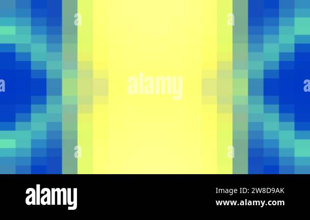 Symmetrical dynamic image made of yellow and blue squares. Video art ...