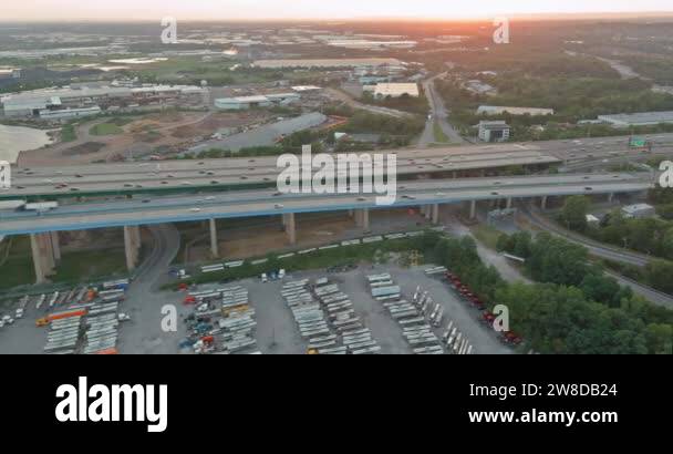 Aerial view of vehicles driving on Alfred E. Driscoll Bridge a huge ...