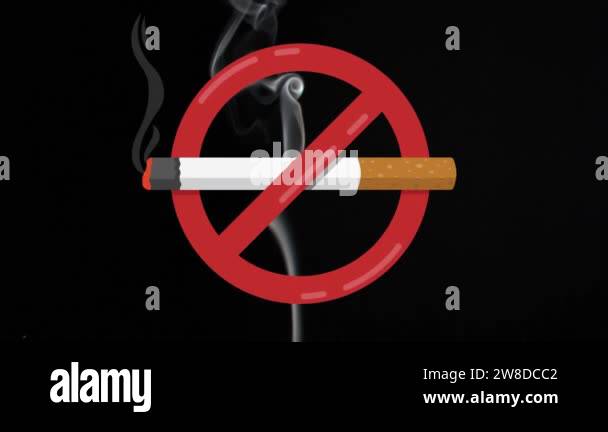 Digital animation of no smoking symbol icon against black background ...