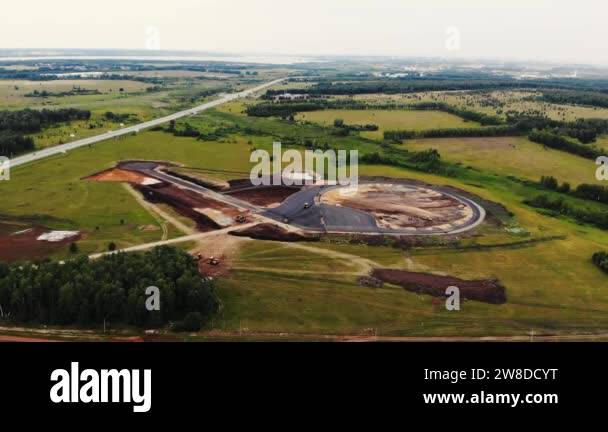 Aerial view of road construction of testing ground for cars. Black ...