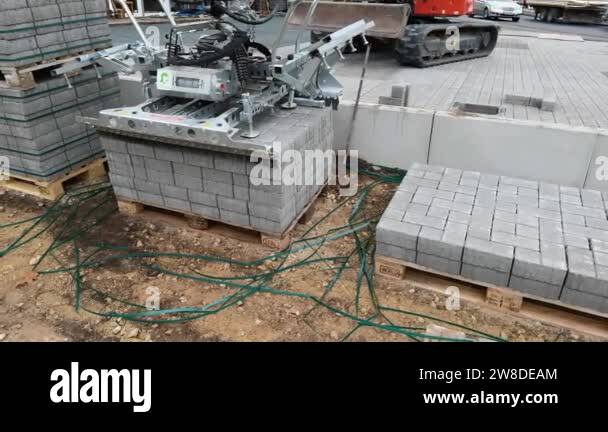 Paving slabs laying.construction technologies. The process of laying ...