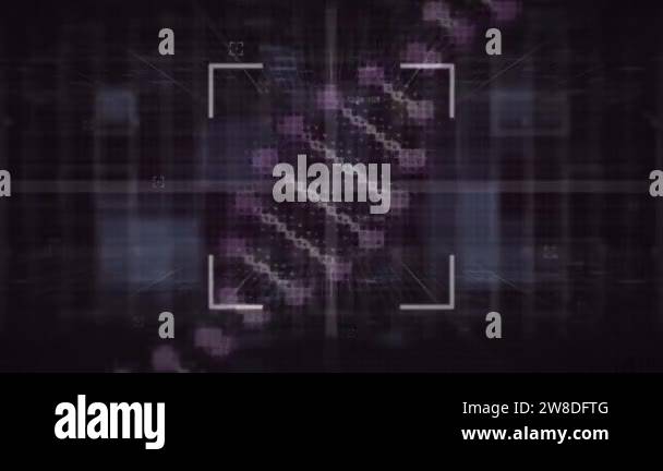 Multiple changing numbers over dna structure spinning against purple ...