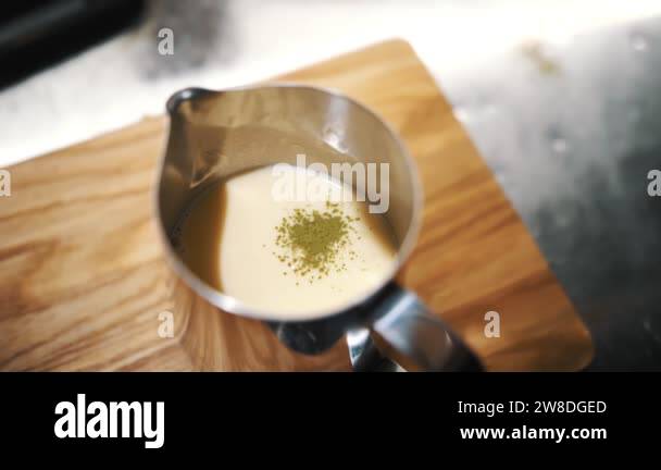 matcha. matcha green tea latte drink. close-up. dry green matcha powder ...