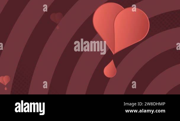 Animation of red hearts with blood drop on red curved lines. heart ...