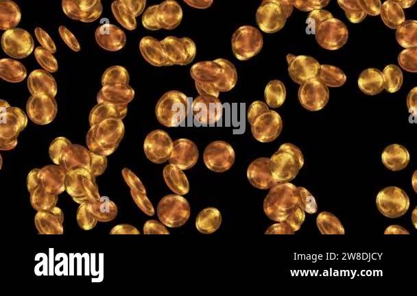 Golden antique coins floating in air on black background. Gold coin in ...