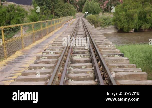 Railway tracks in rural countryside of Peruvian Andes. Rural scene in ...