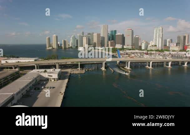 Miami, Florida circa-2019. Daytime aerial view of Miami, Florida. Shot ...