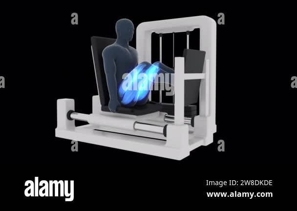 This 3d animation shows an xray man performing horizontal leg press ...
