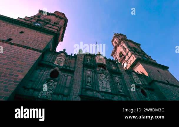 Mexico, Michoacan, famous scenic Morelia Cathedral located on Plaza de ...