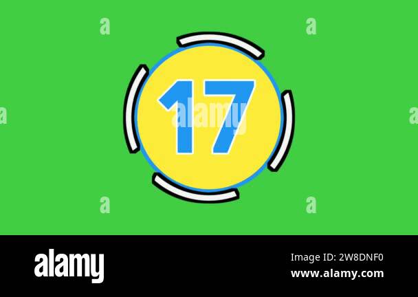 Flat cartoon countdown number twenty 20 to one 1 animation on green ...