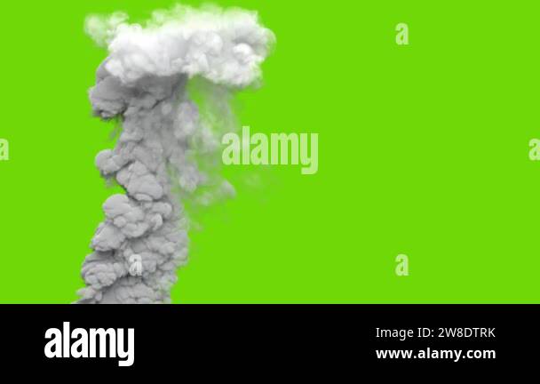 grey co2 emissions smoke column from coal power plant on green screen ...