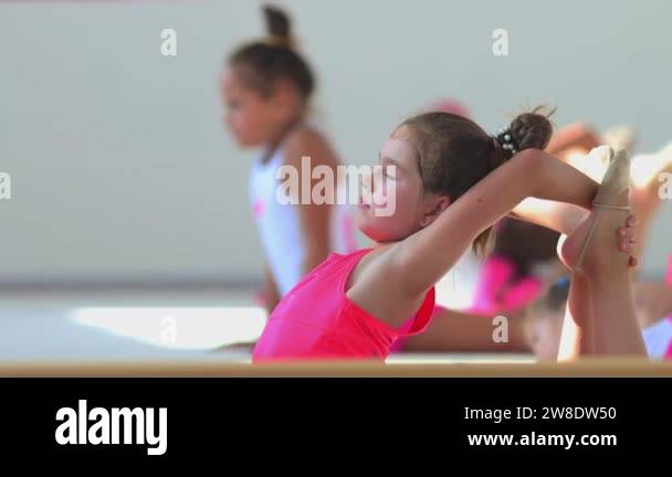KAZAN, RUSSIA 24-08-21: little girl in pink costume training in ...