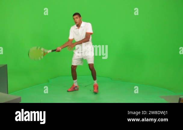 Professional tennis player makes different types of shots on a green ... Professional tennis player makes different types of shots on a green ...