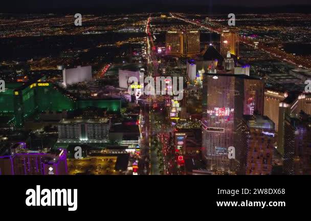 Las Vegas, Nevada circa-2017, Flying directly over the Las Vegas Strip ...