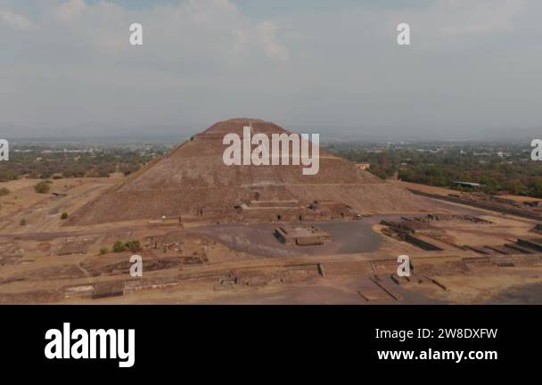 Forwards fly around Pyramid of the sun, old archaeological site.Ancient ...