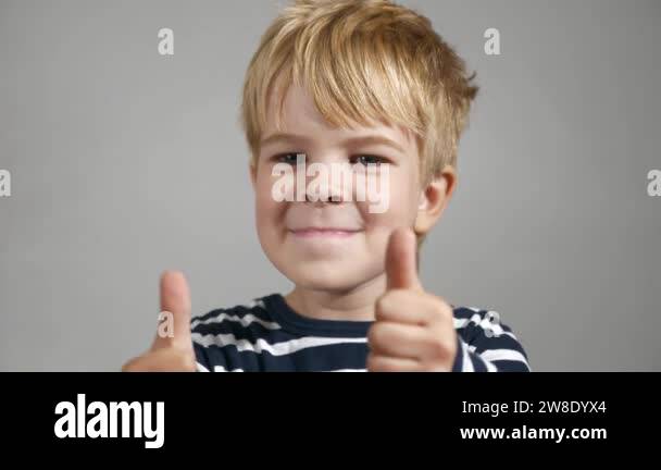 Child Shows Thumbs Up Gesture. Portrait Cute Little Boy. Happy Facial ...