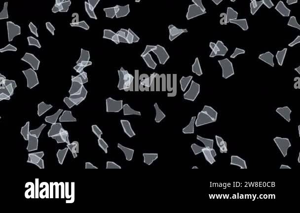 Many broken glass floating in air on black background. Business damage ...