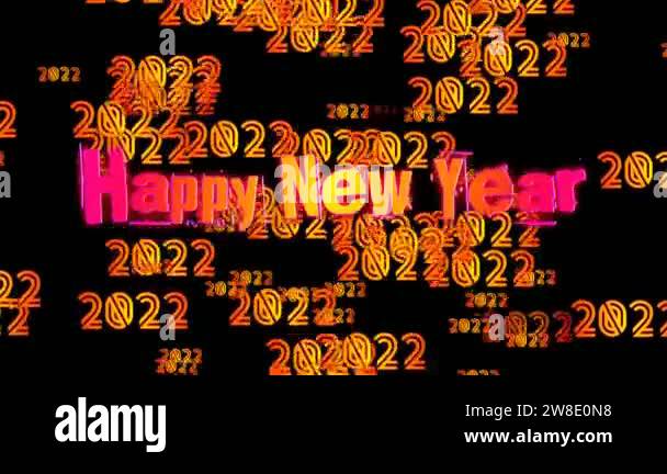 Neon sign happy new years 2022 text on black background. modern 4k drop down 2022 number Stock ...