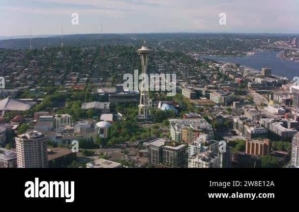 Seattle, Washington circa-2019. Aerial view of downtown Seattle. Shot ...