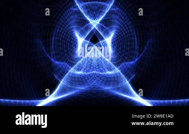 Seamless loop Wave of glow blue wire mesh with center flare light space ...