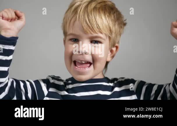 Cheer Up Hands Gesture. Happy Child Face Emotions. Portrait Cute Little ...