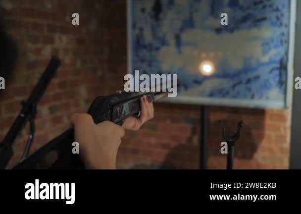 Woman gamer hands playing soviet retro arcade machine game Stock Video ...