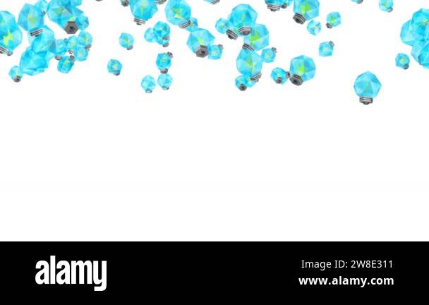 Many blue light bulb floating in air on white background. Creativity ...