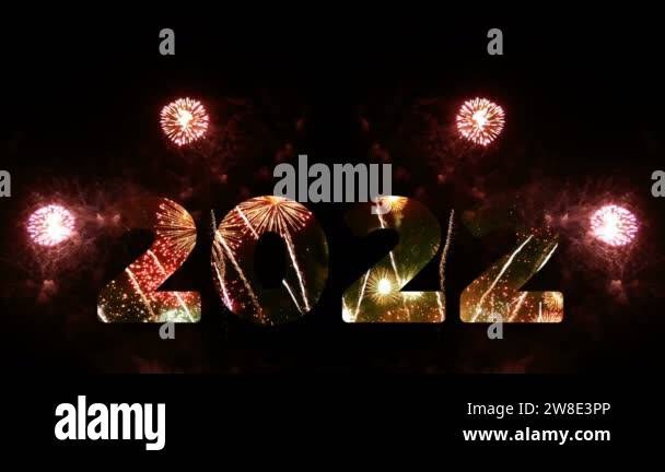 4K. loop seamless of firework of year 2022 greeting during new year eve ...