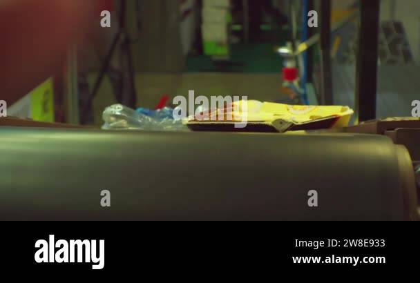 Waste sorting center. recycling of plastic packaging. plastic bottles ...