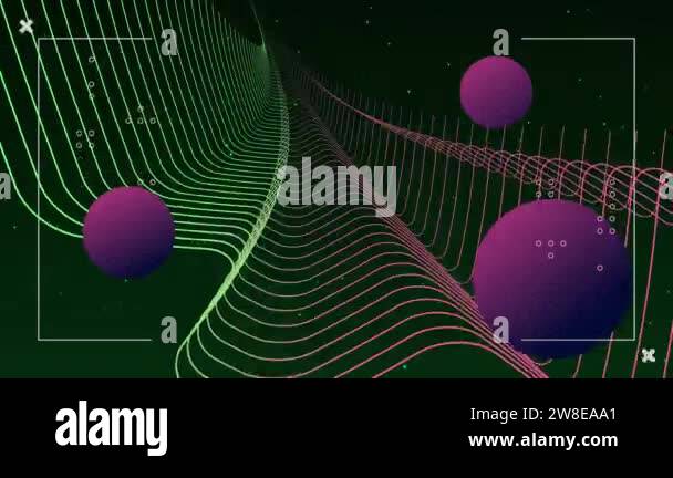 Animation of interface processing data, with green electric currents, parallel curves and ...