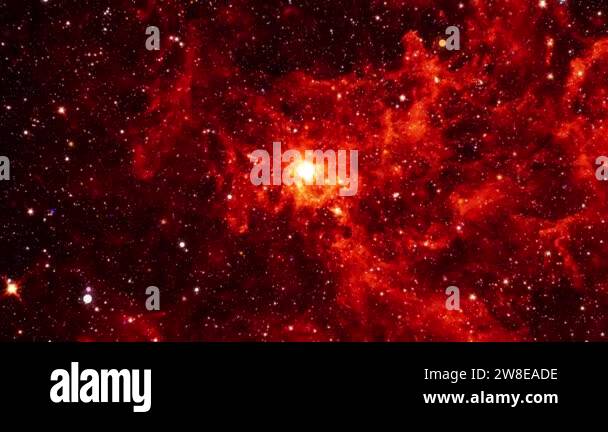 Space travel glow red orange nebula milky way cloud in deep space. 4K ...