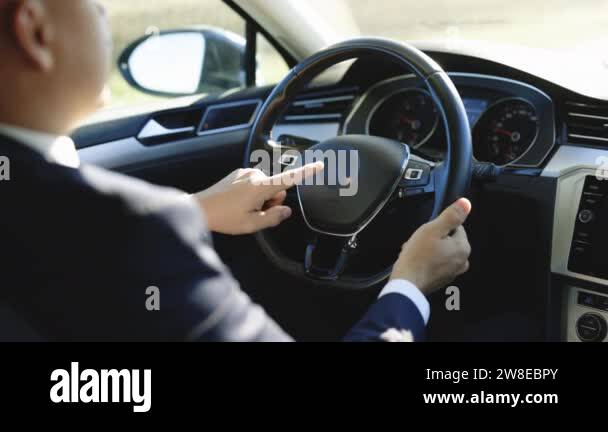 Modern car driving on autopilot. Shot for animation of man driving ...
