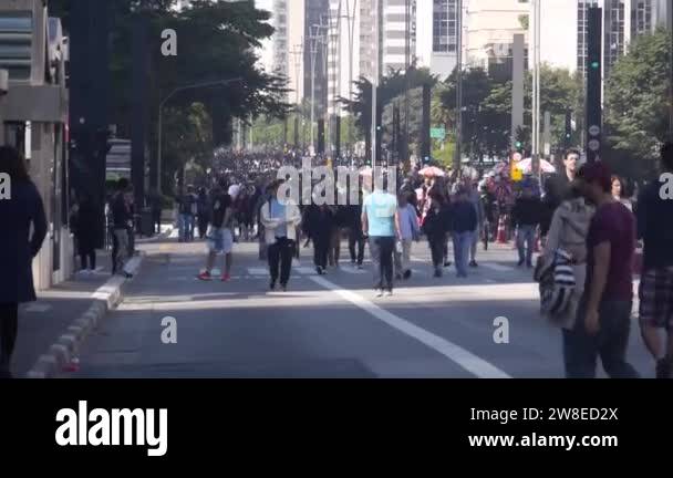 Busy And Crowded Street View Of People Walking By - Static Stock Video ...