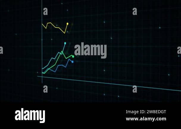 Linear chart of digital income made in tech style with high tech grid ...