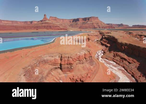 Utah circa-2019. Aerial view of Potash evaporation ponds. Shot from ...