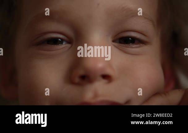 Beautiful Child Looking at Camera. Portrait of Little Cute Baby Boy Face. Close-Up Boys Brown ...