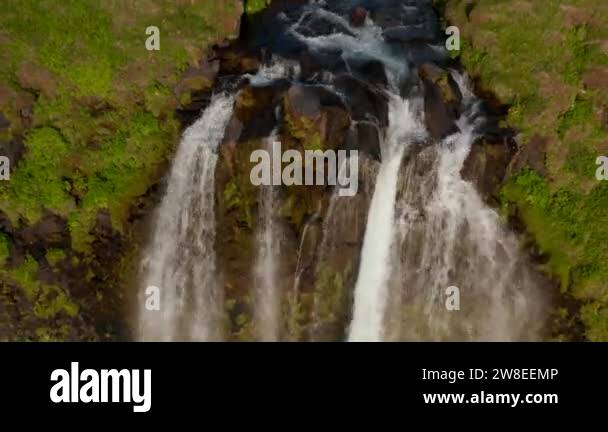 Aerial view of Seljalandsfoss waterfall in Iceland, the most famous ...