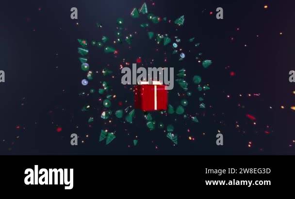 New Year's looping animation, rotating Christmas trees arranged in the ...