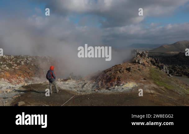 Iceland. Geothermal field with fumaroles and geysers. Area with natural ...