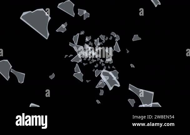 Many broken glass floating in air on black background. Business damage ...