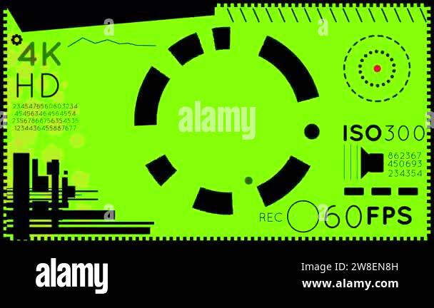 HUD video camera interface on a green background. Animation of filming ...